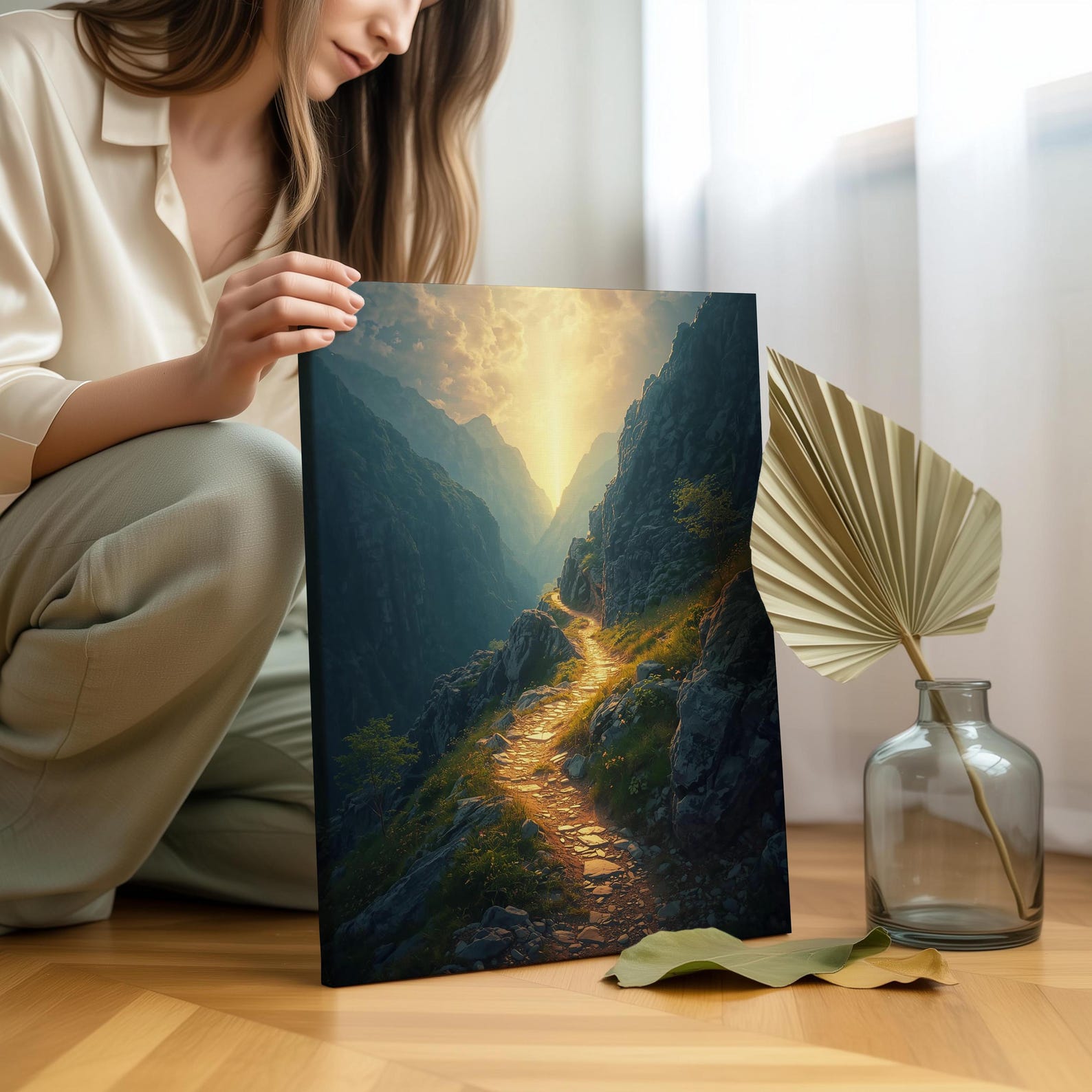 Golden Mountain Path Canvas Wall Art | Inspirational Nature Poster ...