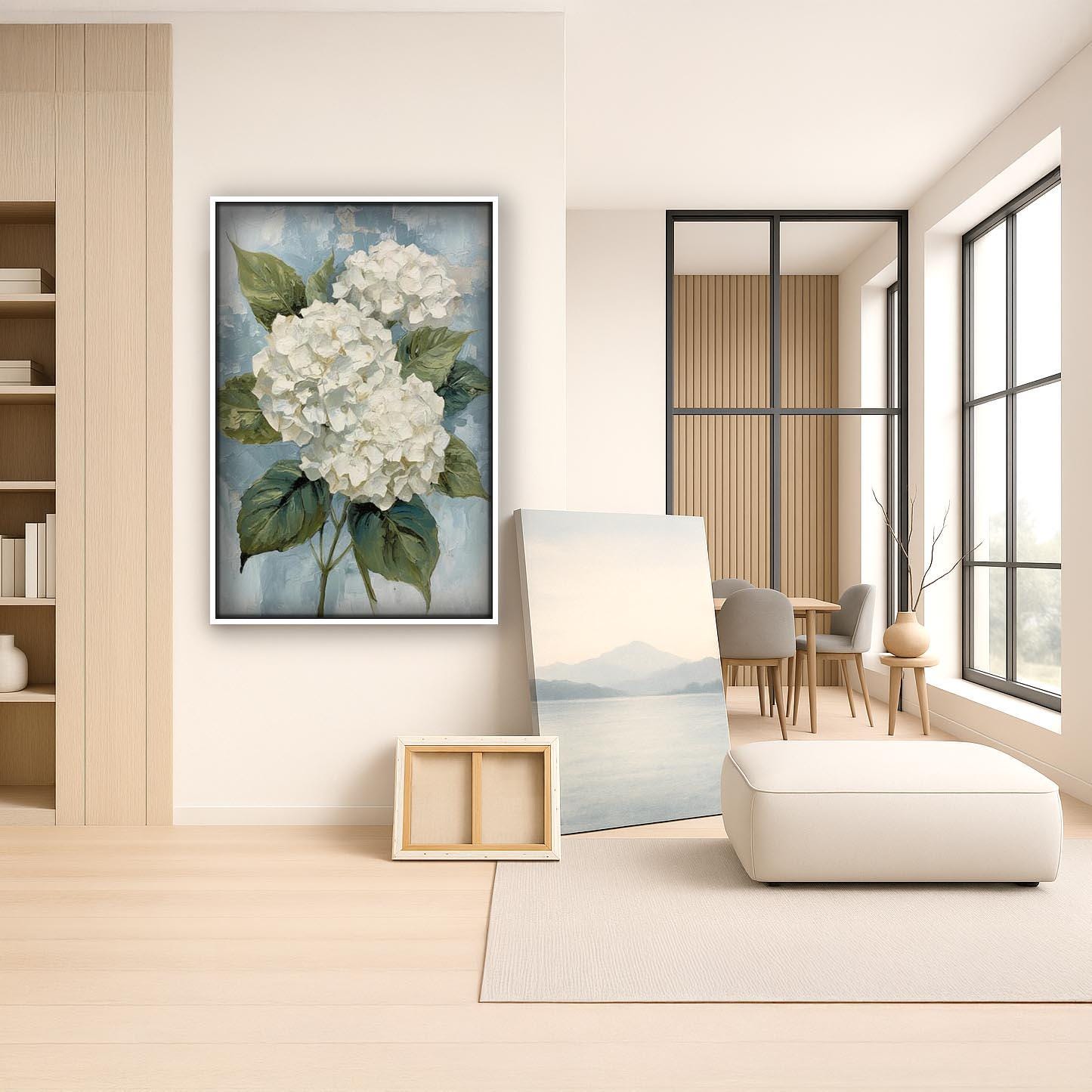 White Hydrangea Canvas Wall Art | Blue Floral Botanical Painting ...