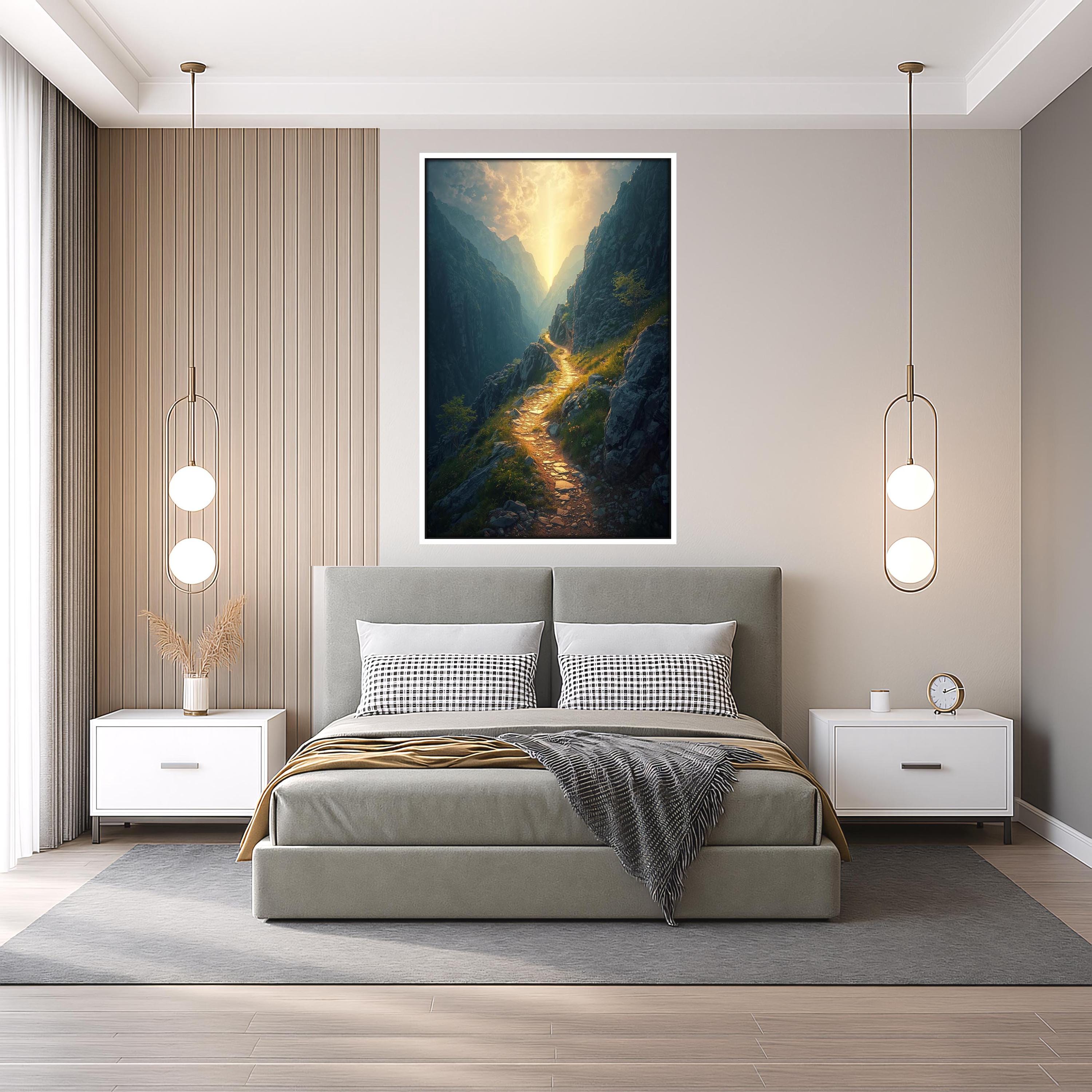 Golden Mountain Path Canvas Wall Art | Inspirational Nature Poster ...