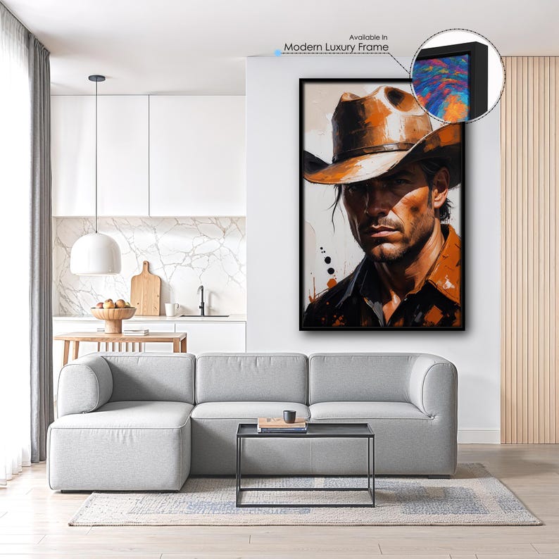 Cowboy Portrait Canvas | Rustic Western Wall Art | Gritty Modern Cowboy ...