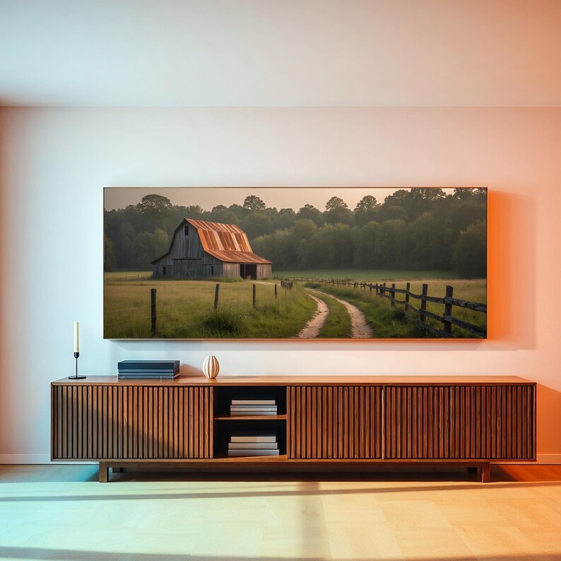 Rustic Barn Panoramic Wall Art | Country Farmhouse Landscape Print ...