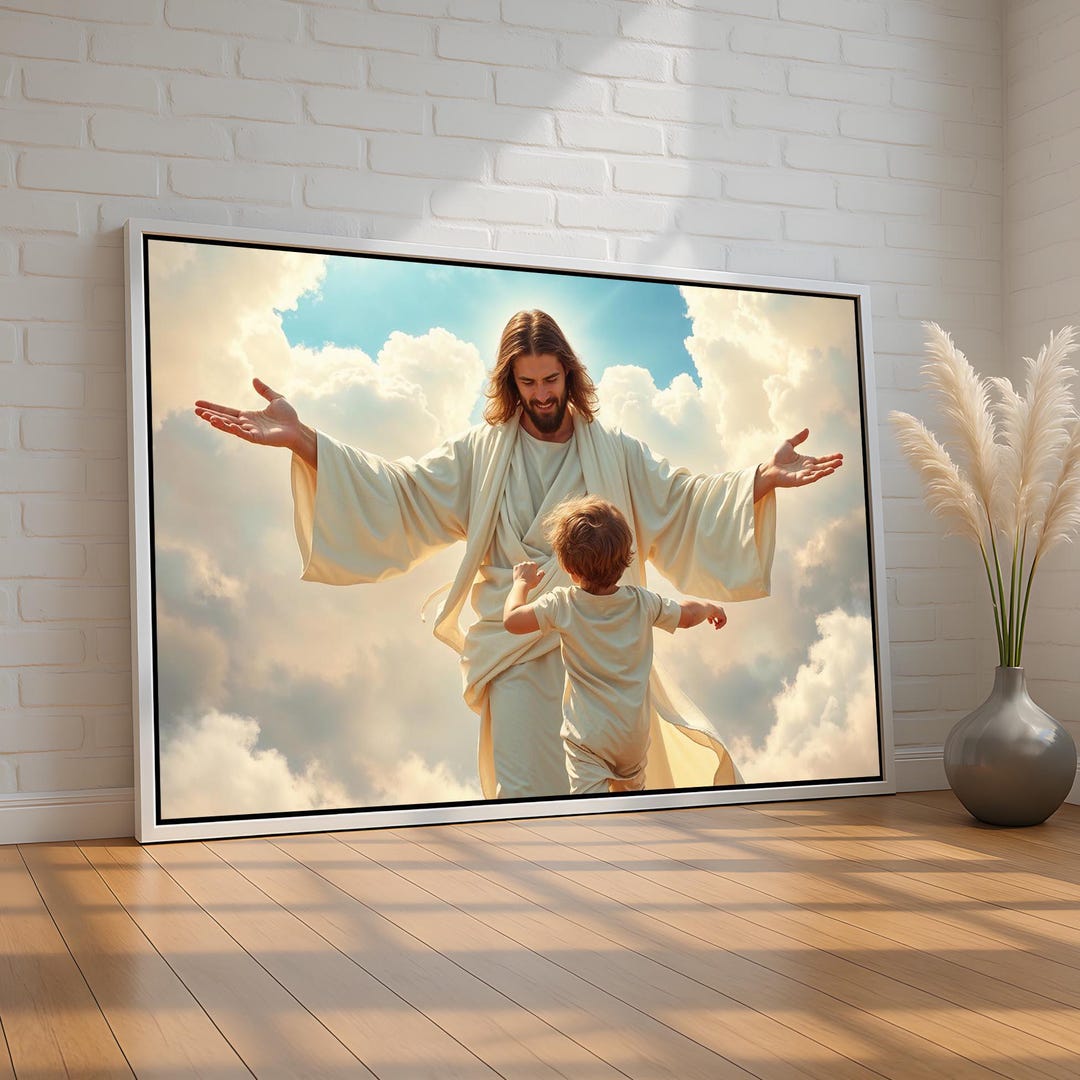 Jesus Welcoming Child Wall Art | Christian Nursery Canvas | Heavenly ...