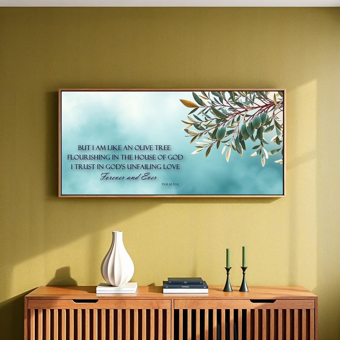 Olive Tree Bible Verse Art | Christian Wall Print | Psalm 52:8 Canvas ...