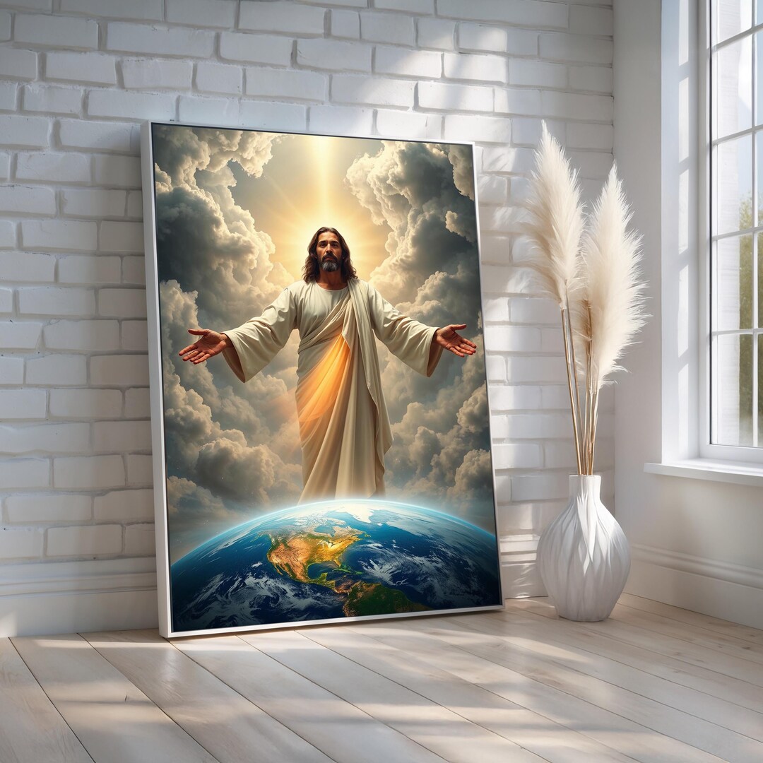 Jesus Over Earth Wall Art | Glorious Christian Canvas With Clouds ...