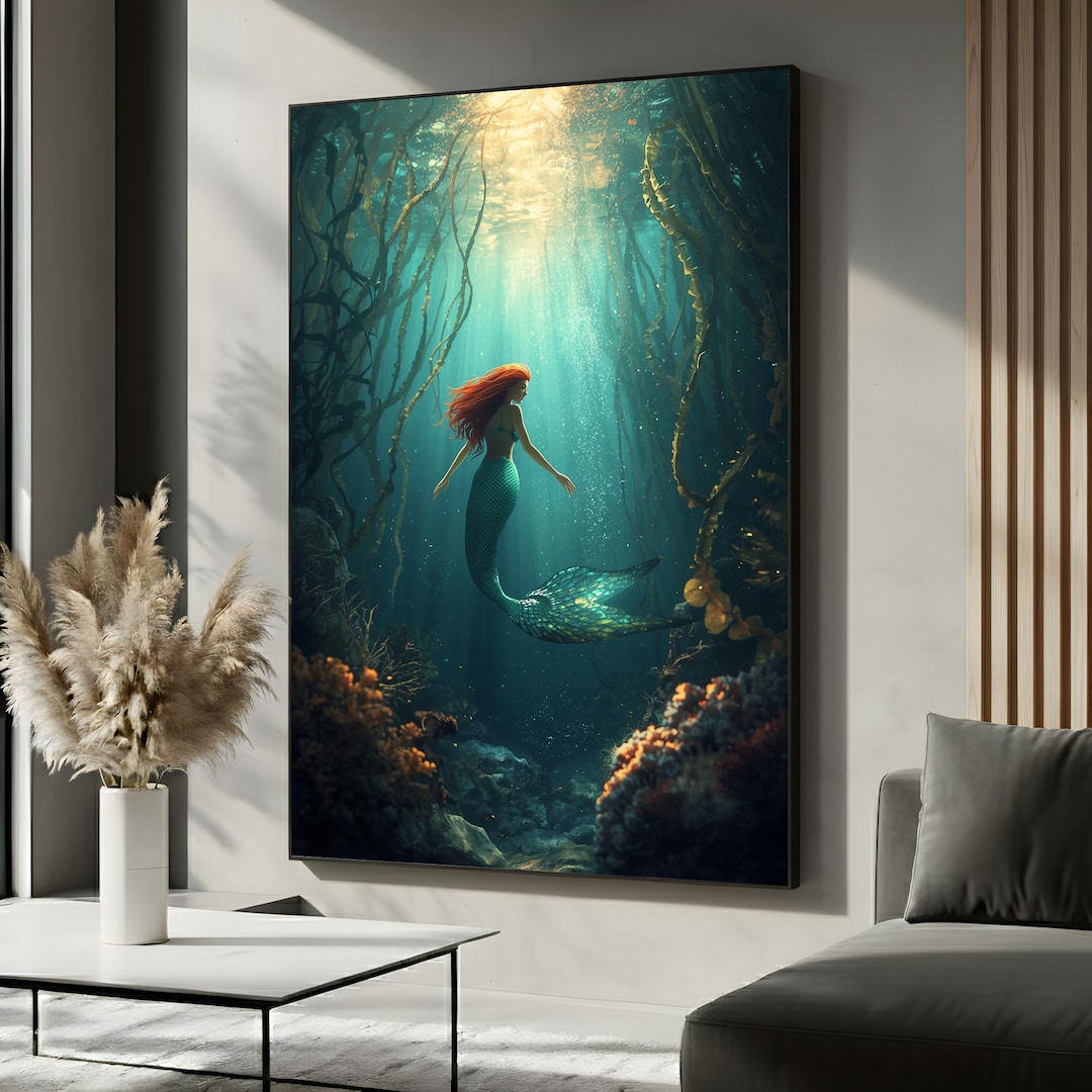 Enchanted Mermaid Canvas Wall Art | Underwater Fantasy Poster for ...