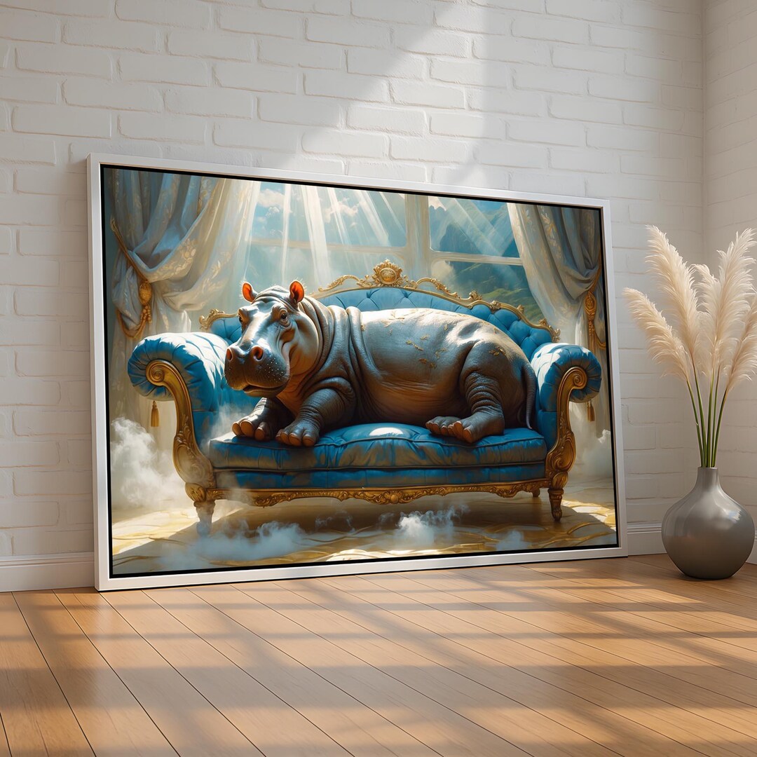 Royal Hippo Wall Art | Whimsical Animal Canvas or Poster Fantasy Hippo ...