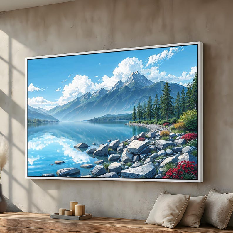 Mountain Lake Canvas Wall Art | Alpine Landscape Nature Decor | Serene ...