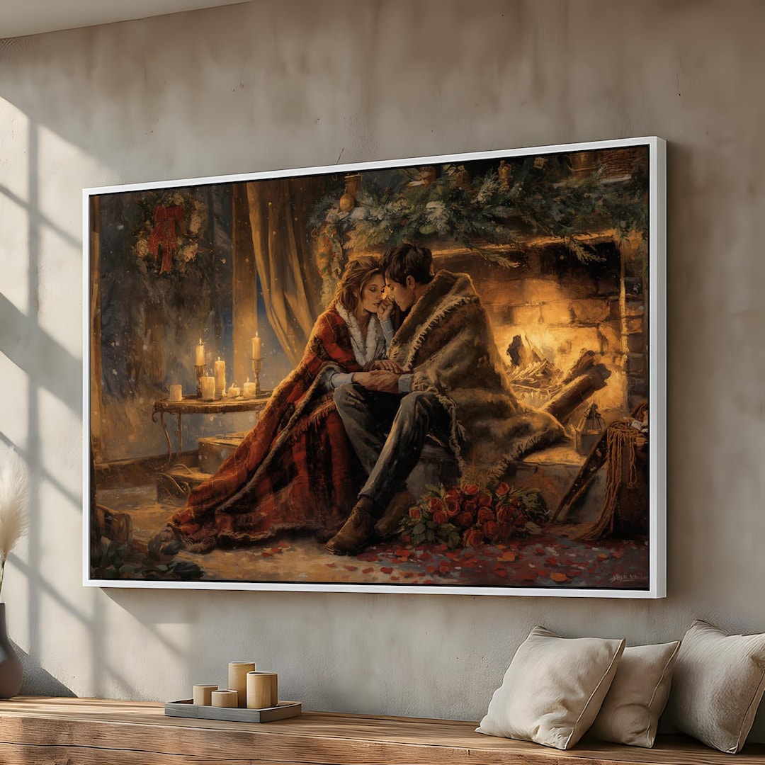 Valentines Day Wall Art Cozy Romantic Couple Canvas Wall Art | Love ...