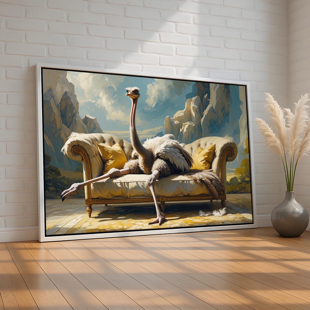 Funny Ostrich Wall Art | Quirky Animal Portrait on Sofa | Whimsical ...