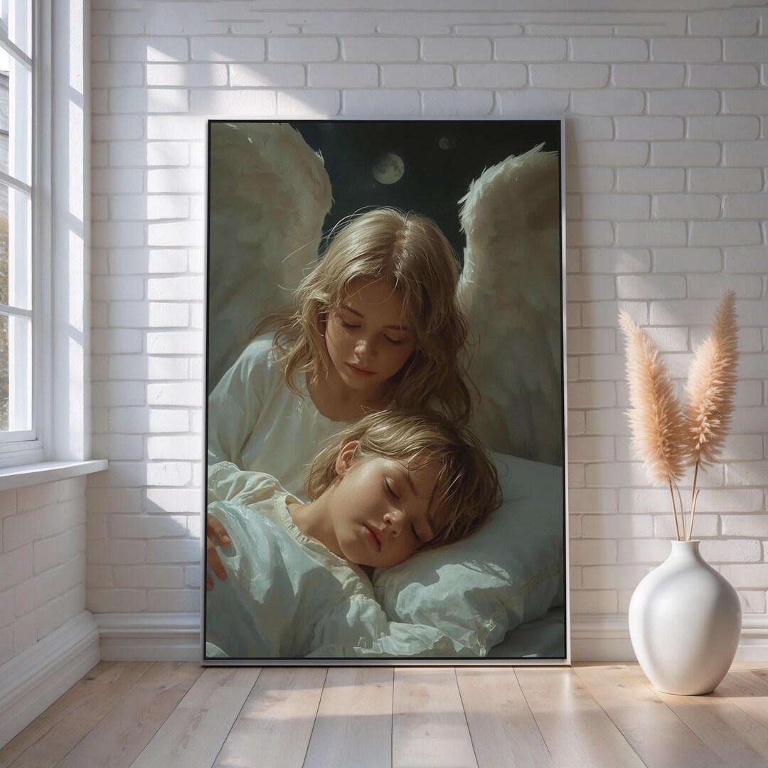 Guardian Angel Watching Over Child Canvas Wall Art | Christian Angel ...