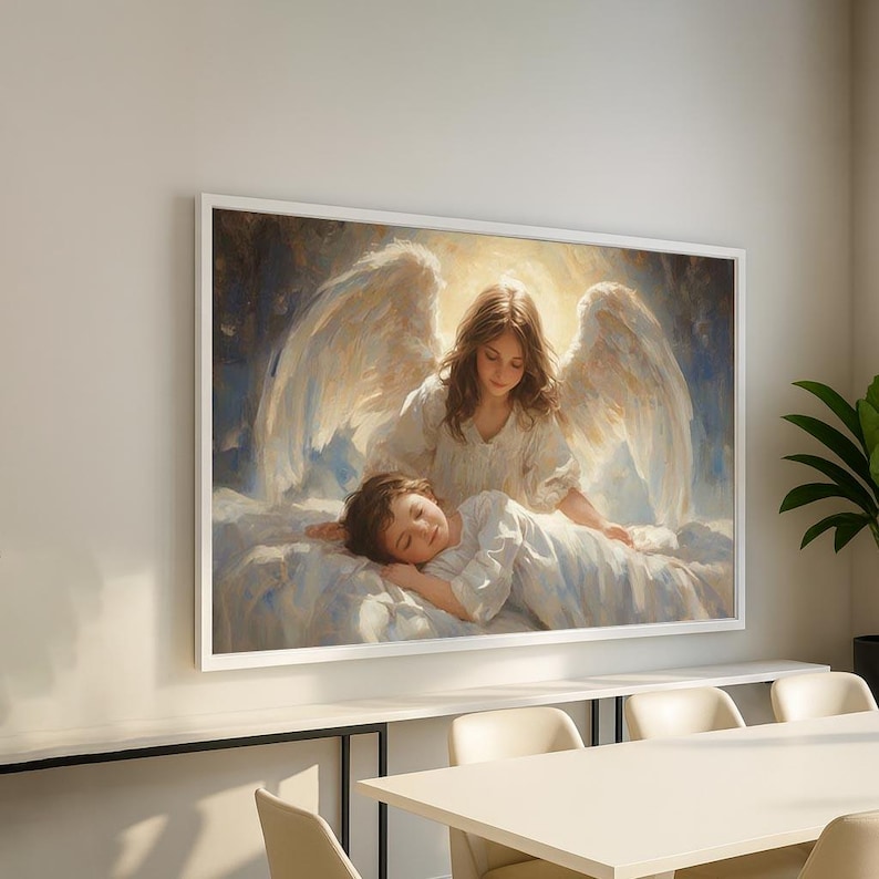 Guardian Angel Watching Over Child Canvas Wall Art | Comforting ...