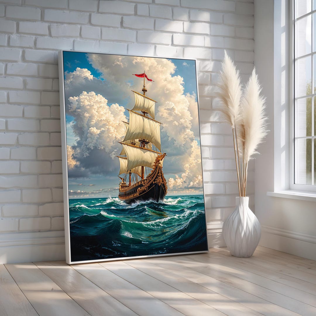 Sailing Ship Canvas Wall Art | Vintage Nautical Ocean Decor | Classic ...