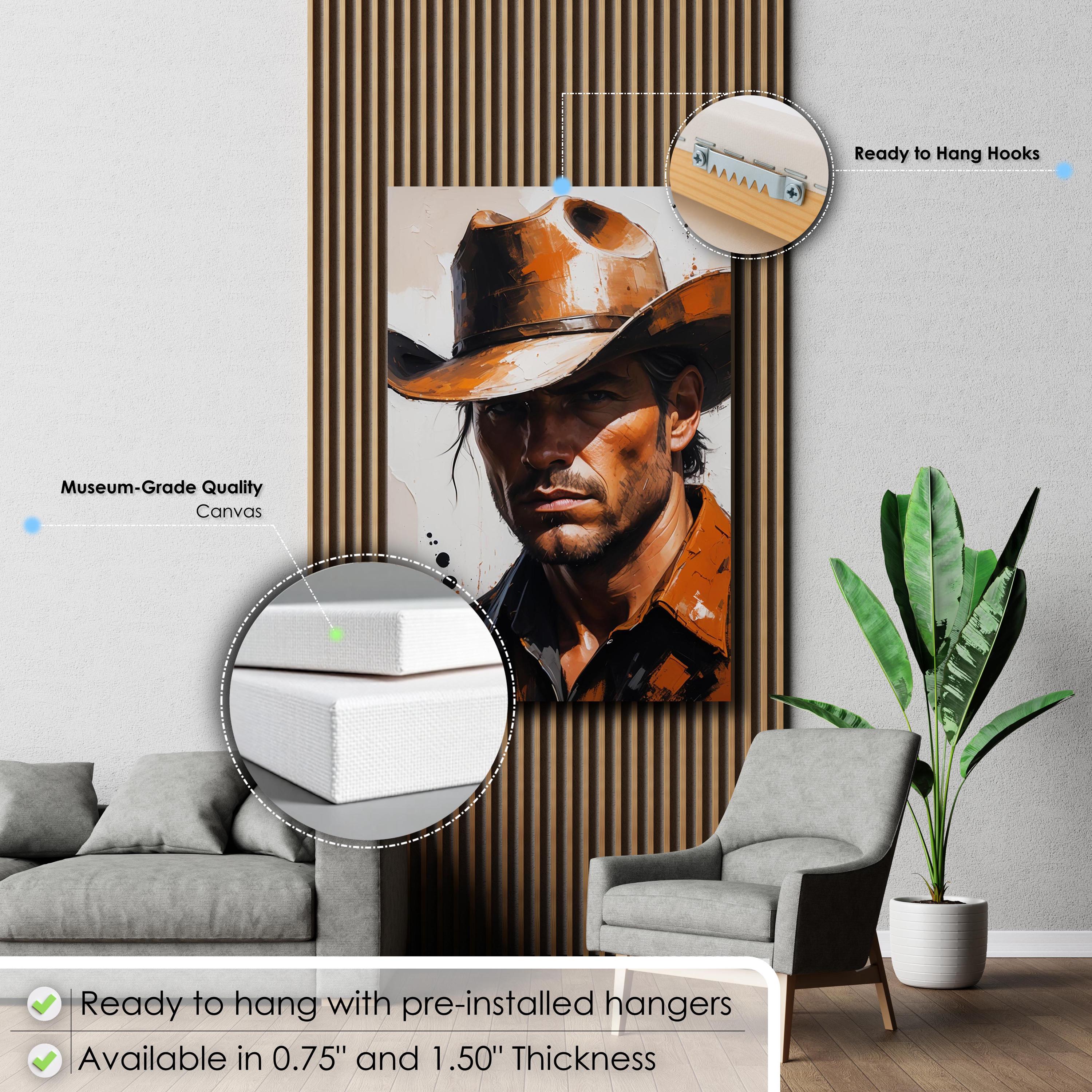Cowboy Portrait Canvas | Rustic Western Wall Art | Gritty Modern Cowboy ...