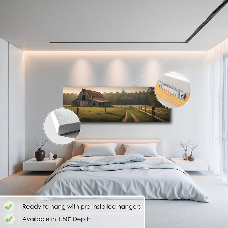 Rustic Barn & Country Road Wall Art | Panoramic Farmhouse Landscape ...