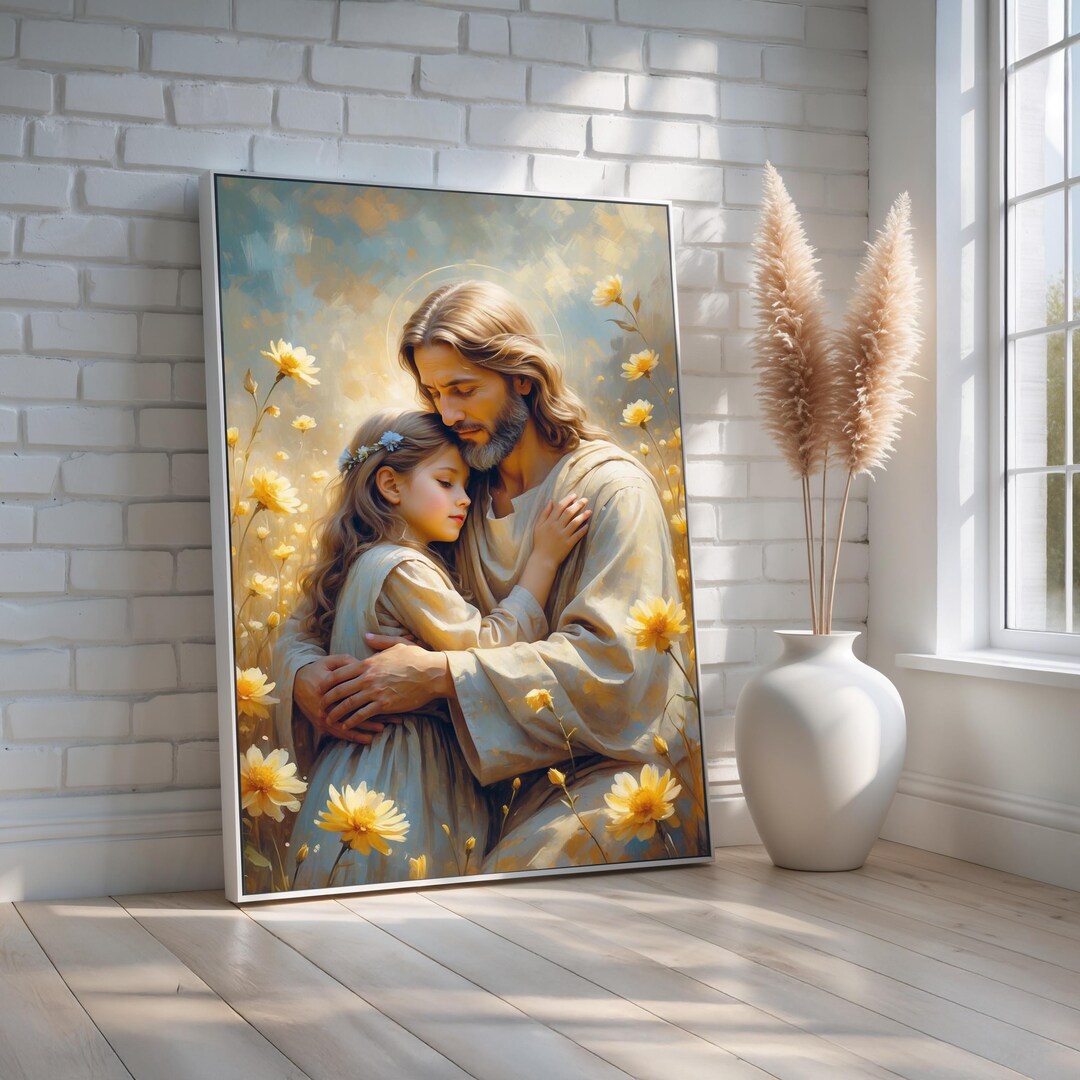 Jesus Embracing Child in Yellow Field | Christian Wall Art for Girls ...