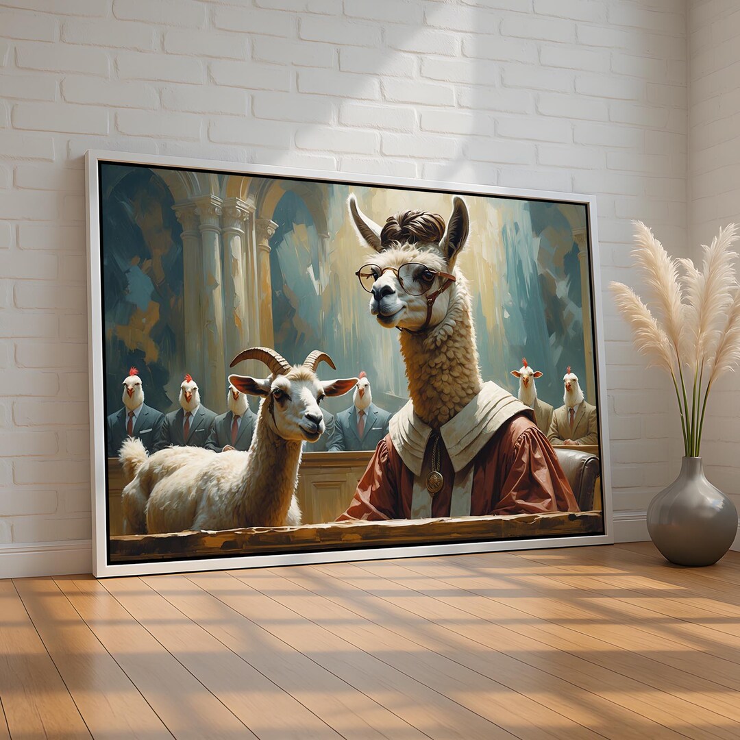 Funny Animal Courtroom Wall Art | Llama Judge & Chicken Jury Poster ...