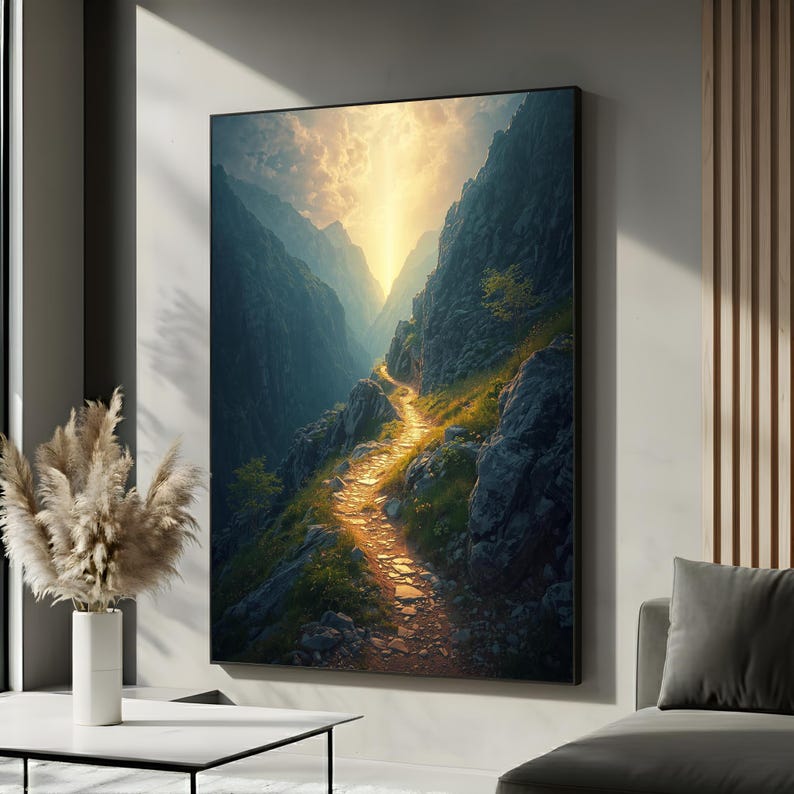 Golden Mountain Path Canvas Wall Art | Inspirational Nature Poster ...