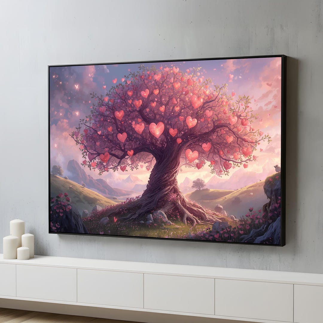Love Tree Valentine Canvas Wall Art | Magical Heart Blossom Fantasy ...