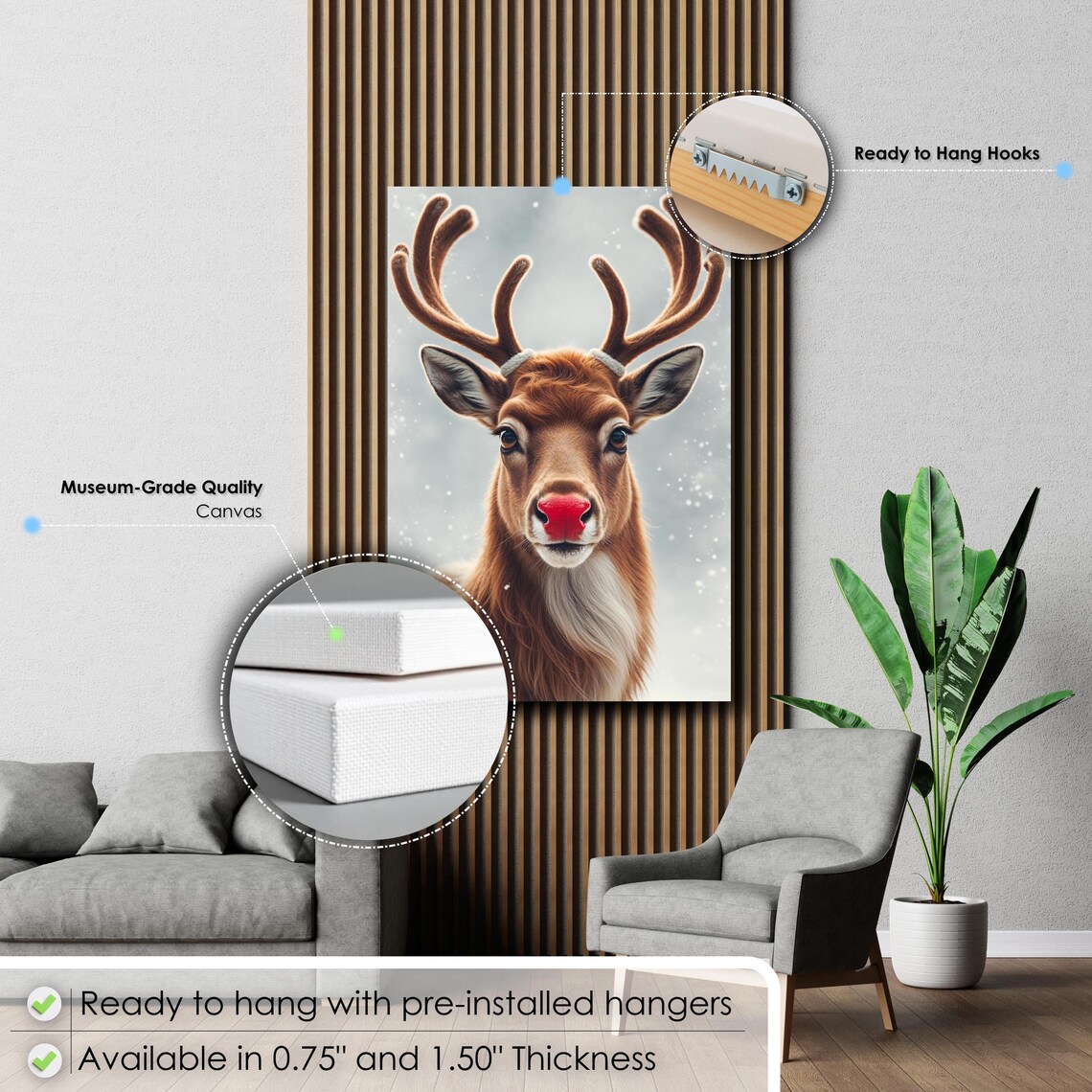 Rudolph Red-nosed Reindeer Art | Cute Christmas Animal Poster | Festive ...