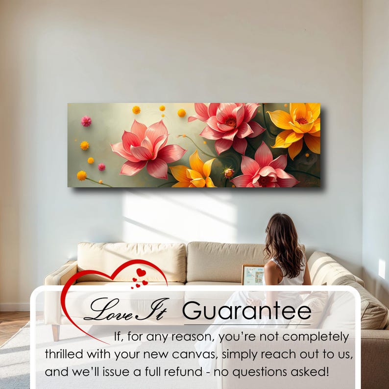 Panoramic Lotus Flower Canvas Wall Art | Modern Floral Abstract ...