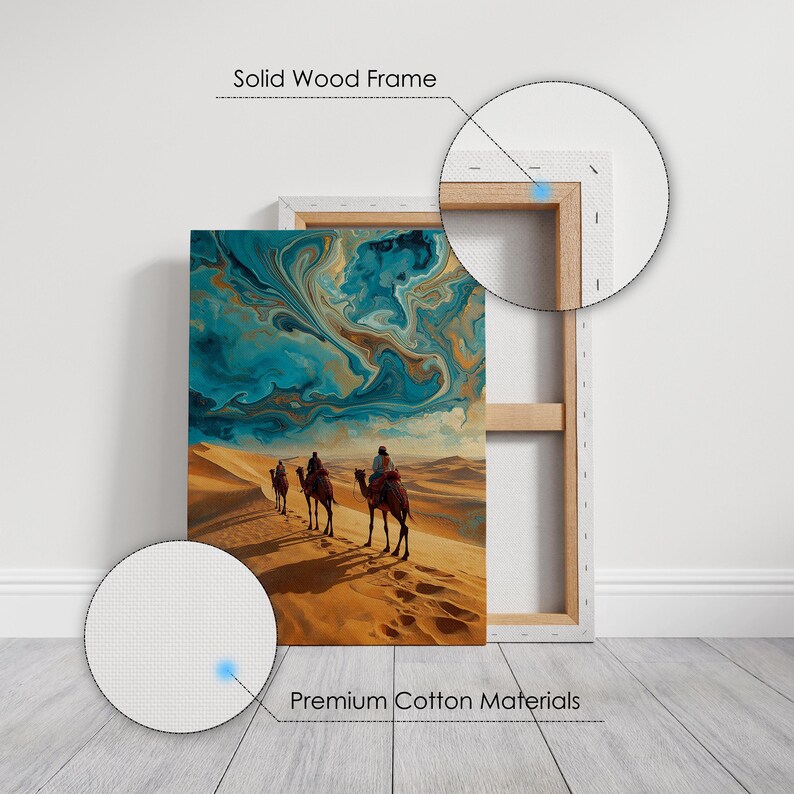 Camel Caravan Desert Canvas Wall Art | Majestic Sahara Landscape ...