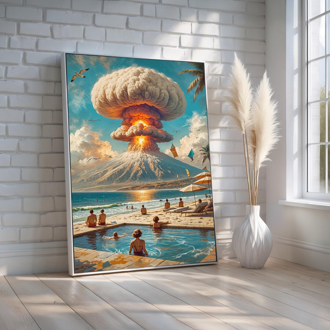 Surreal Volcano Eruption Wall Art | Apocalyptic Beach Scene Canvas ...
