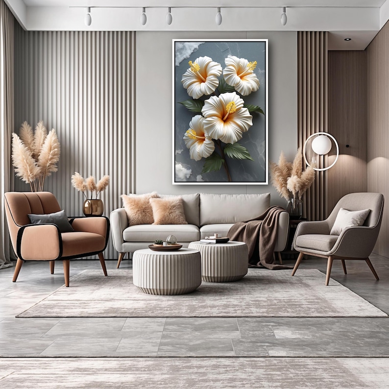 White Hibiscus Flower Wall Art | Ready to Hang Canvas | Tropical ...