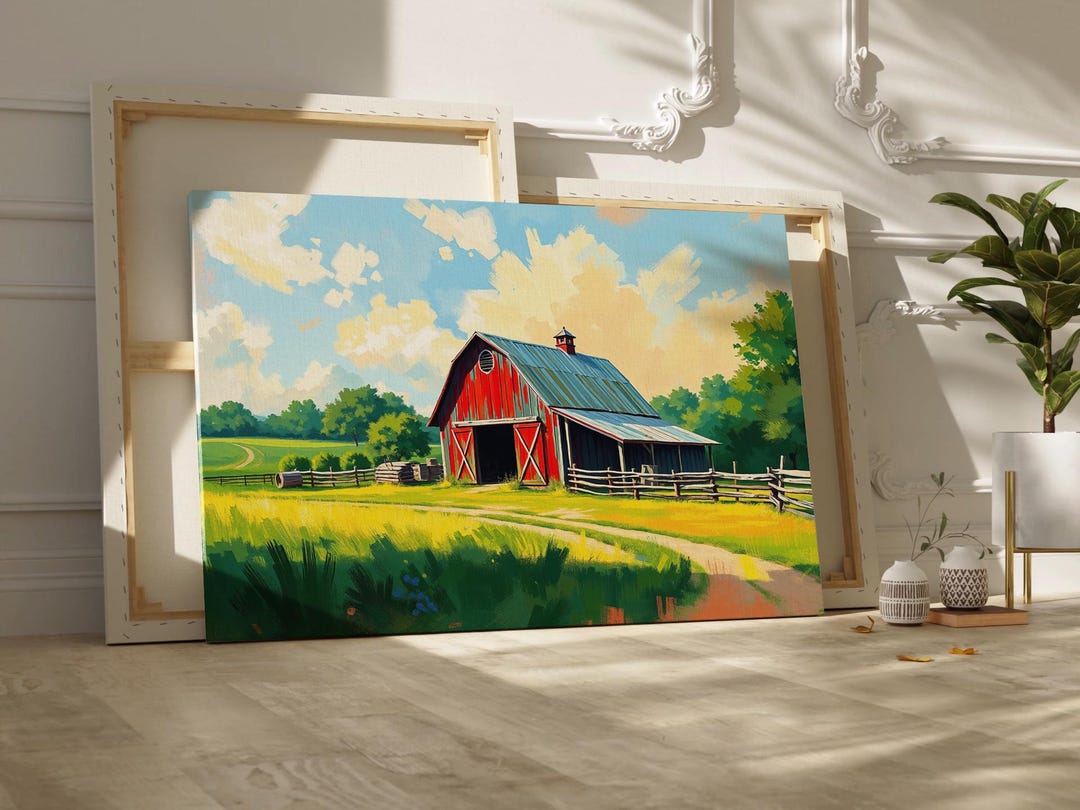 Rustic Red Barn Wall Art | Countryside Farm Landscape Canvas Decor ...