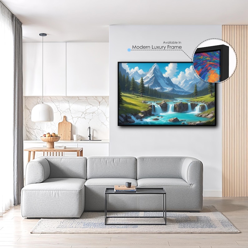Alpine Mountain Waterfall Wall Art | Nature Landscape Canvas Poster ...