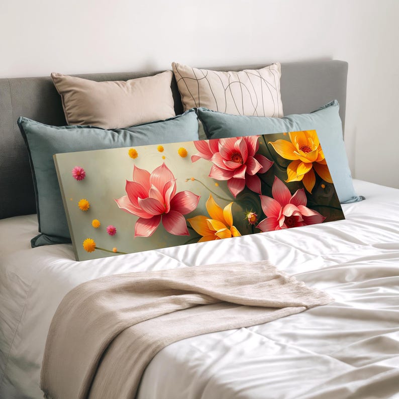 Panoramic Lotus Flower Canvas Wall Art | Modern Floral Abstract ...