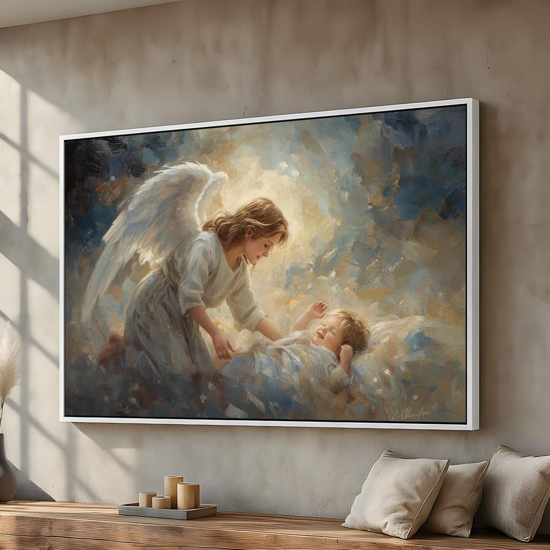 Guardian Angel Canvas Wall Art | Christian Nursery Faith Decor | Angel ...
