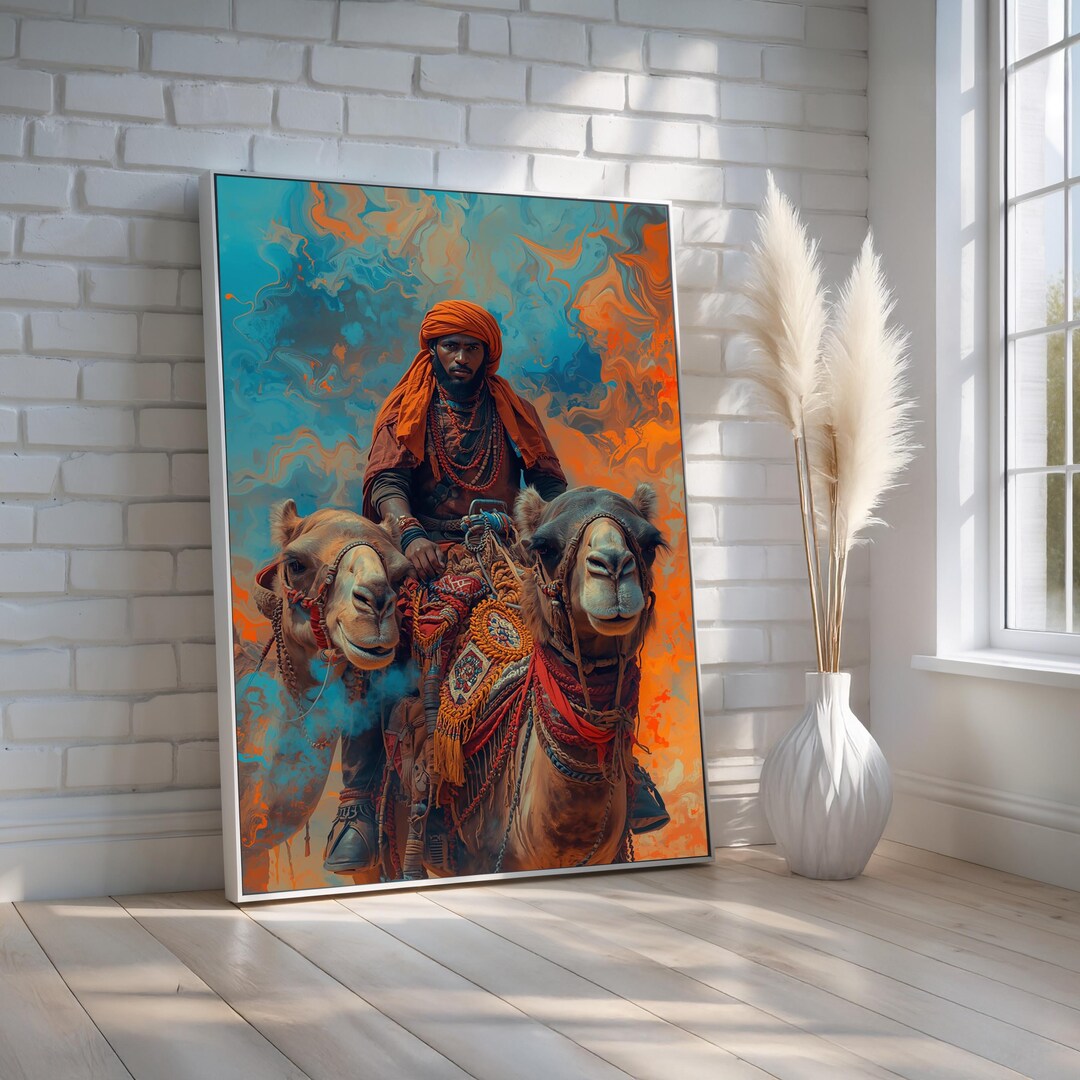 Desert Nomad With Camels Canvas Wall Art | Cultural Artwork | Exotic ...