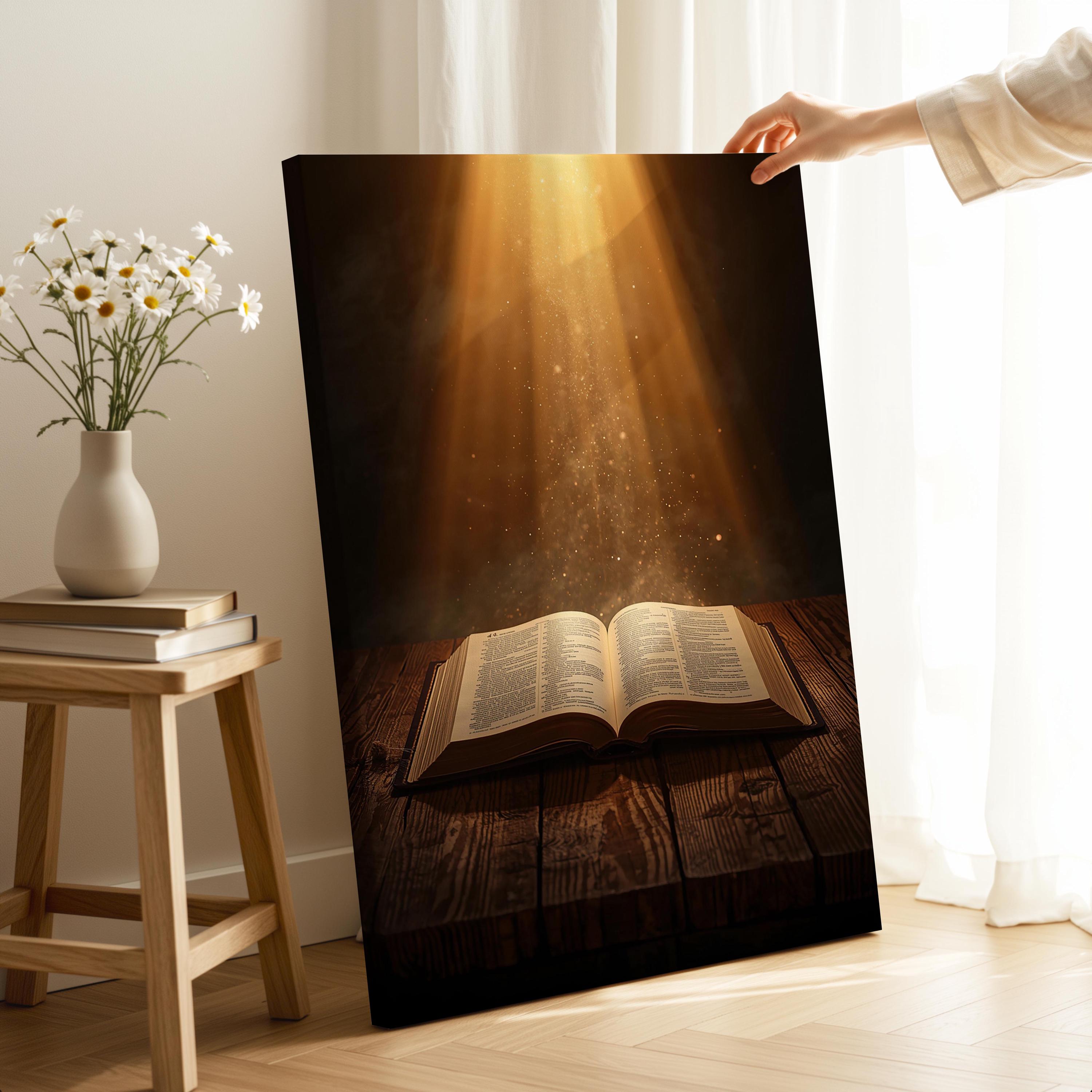Open Bible Christian Art | Faith Canvas Wall Art Poster | Glowing ...