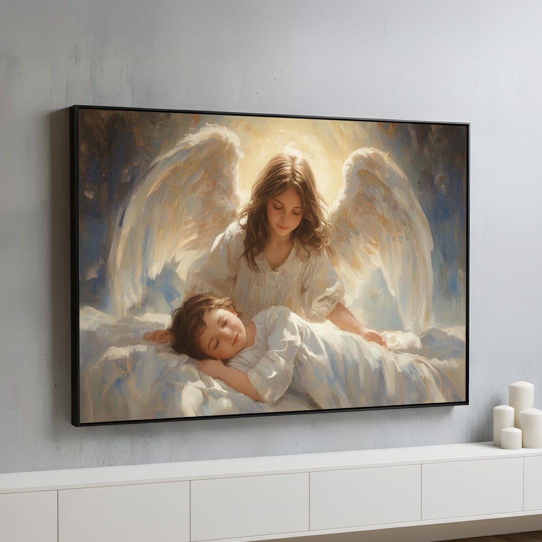 Guardian Angel Watching Over Child Canvas Wall Art | Comforting ...