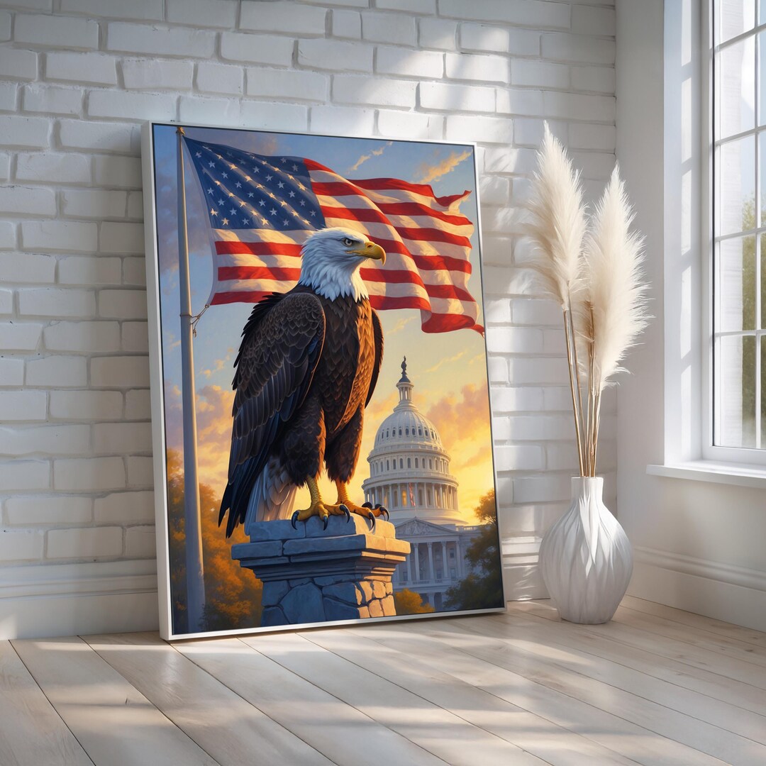 Patriotic Bald Eagle Poster | American Flag & Capitol Wall Art | USA ...