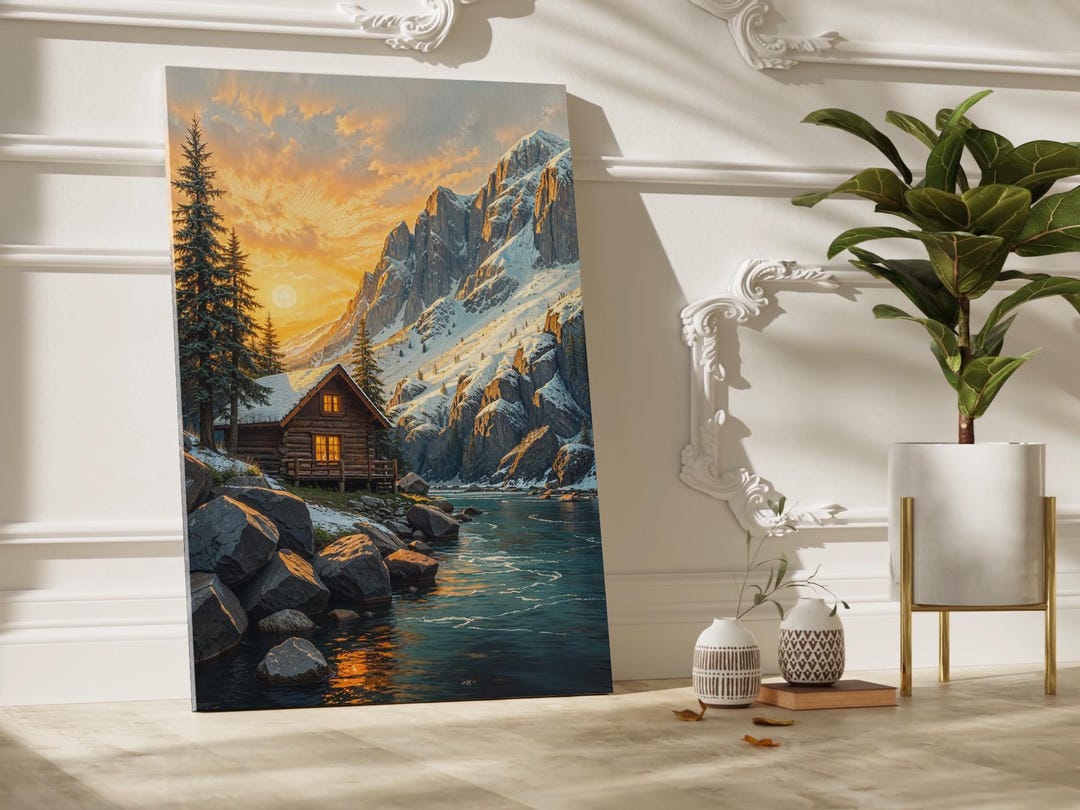 Winter Cabin Wall Art | Cozy Snowy Lodge Print | Mountain Retreat Decor ...