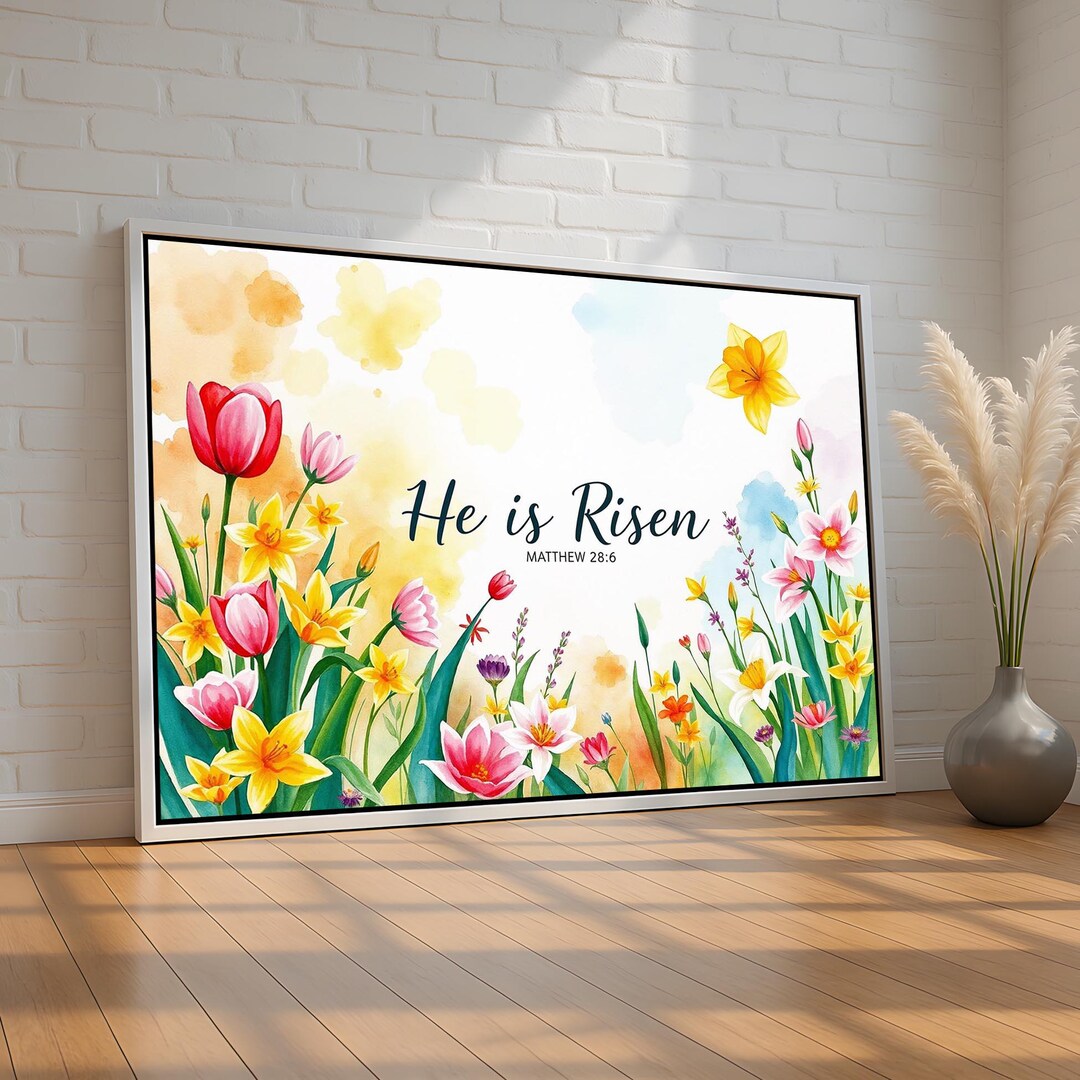 He is Risen Scripture Wall Art | Easter Floral Bible Verse Print | Christian Spring Decor With ...