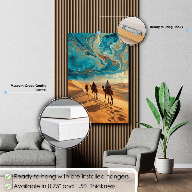 Camel Caravan Desert Canvas Wall Art | Majestic Sahara Landscape ...