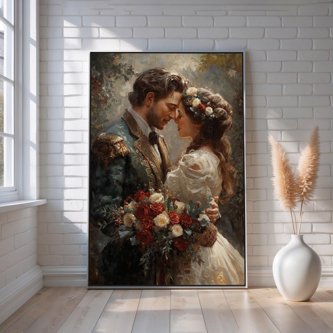 Romantic Couple Valentine Canvas Wall Art | Vintage Love Oil Painting ...