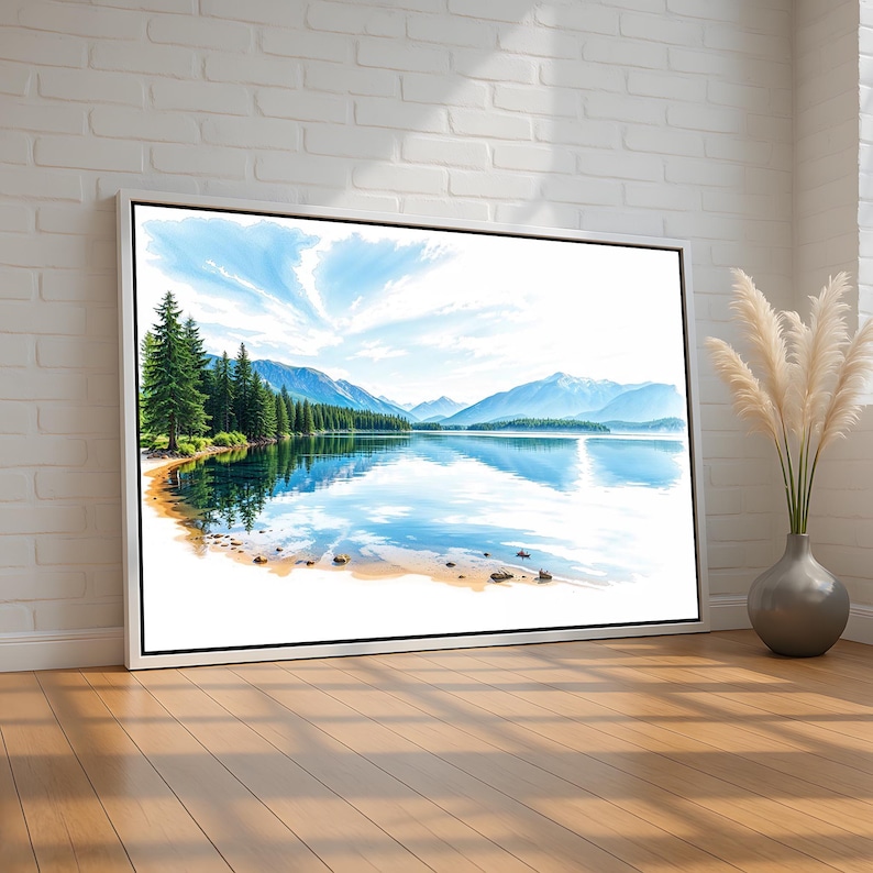 Mountain Lake Reflection Wall Art | Serene Forest Landscape Canvas ...