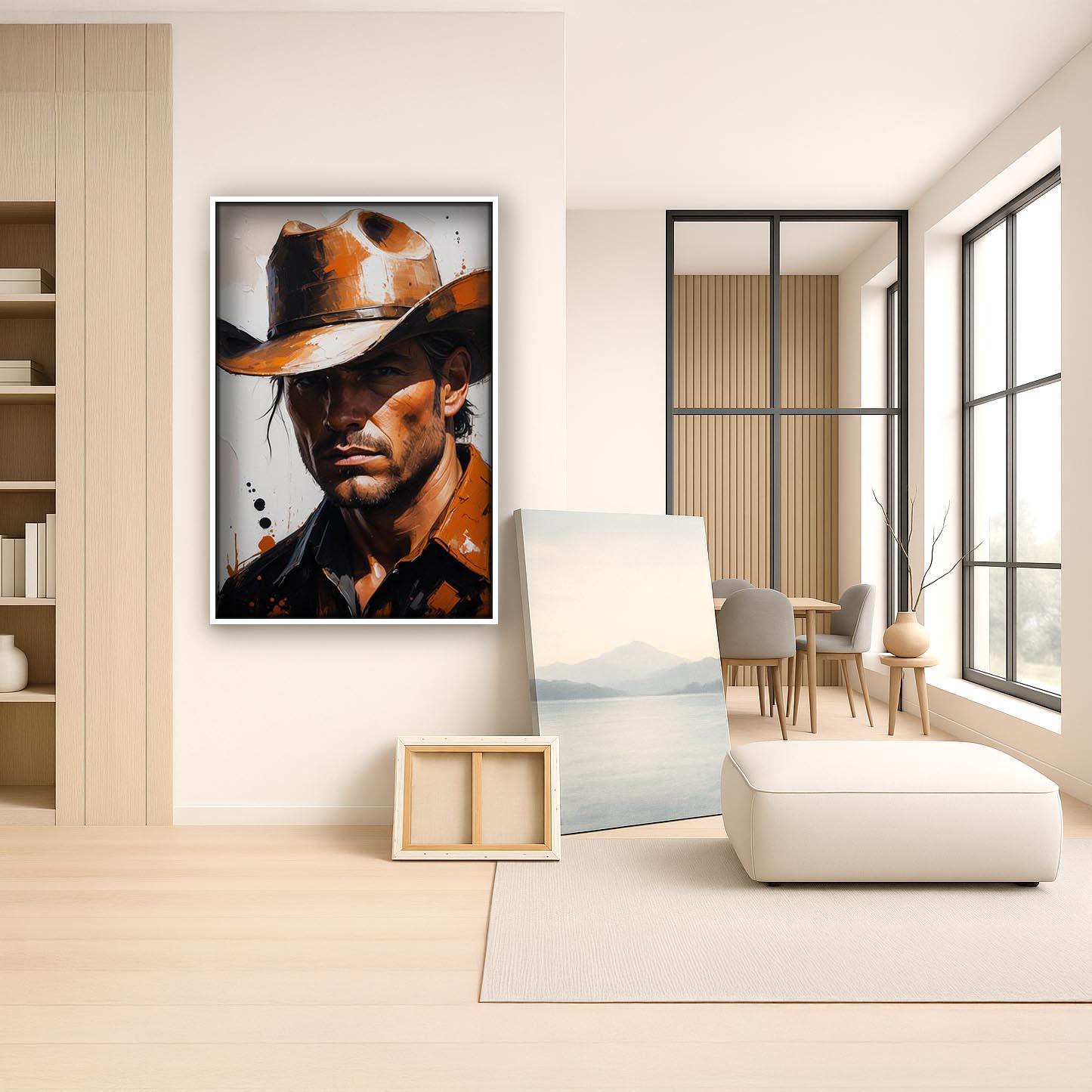 Cowboy Portrait Canvas | Rustic Western Wall Art | Gritty Modern Cowboy ...