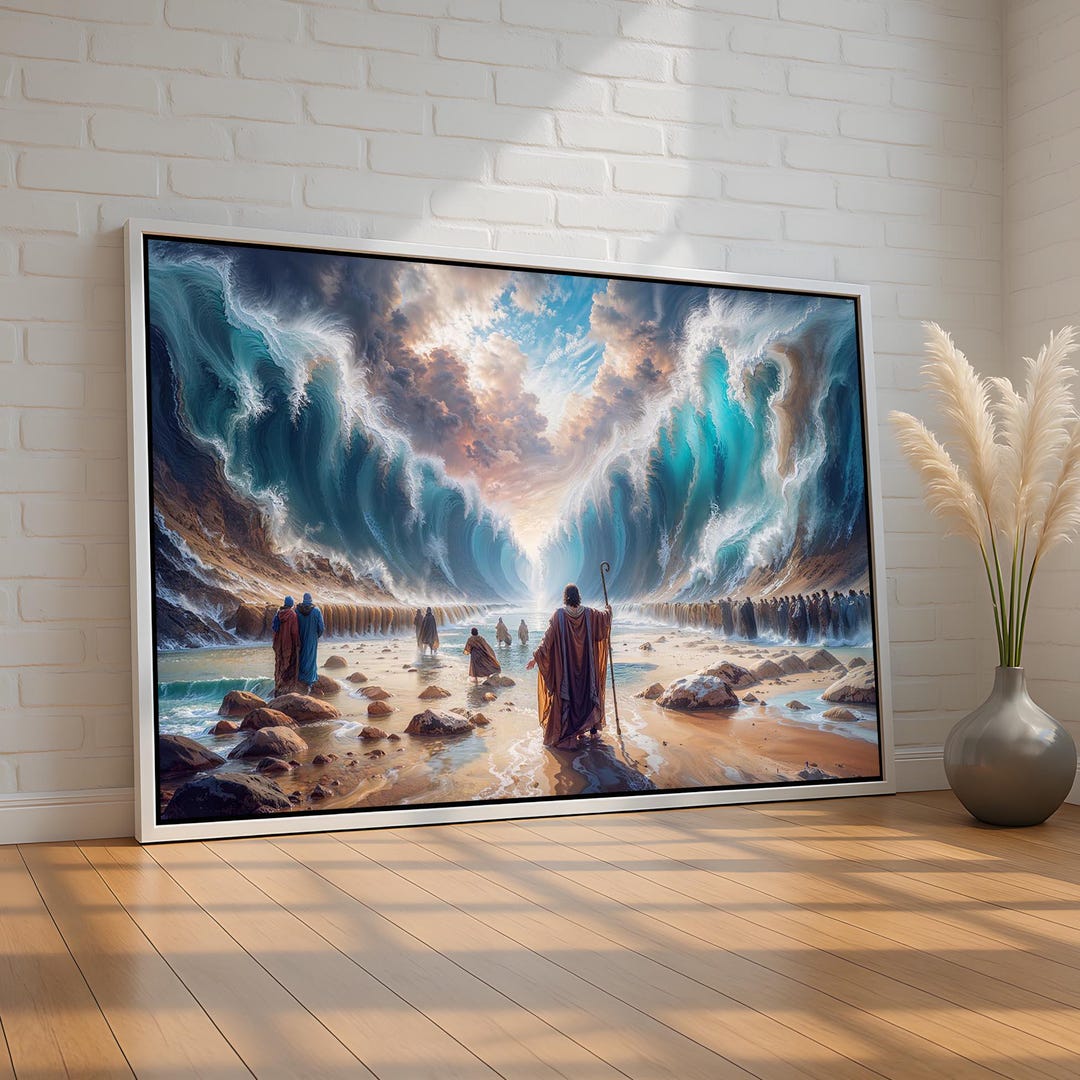 Moses Parting the Red Sea Wall Art | Epic Biblical Scene With Ocean ...