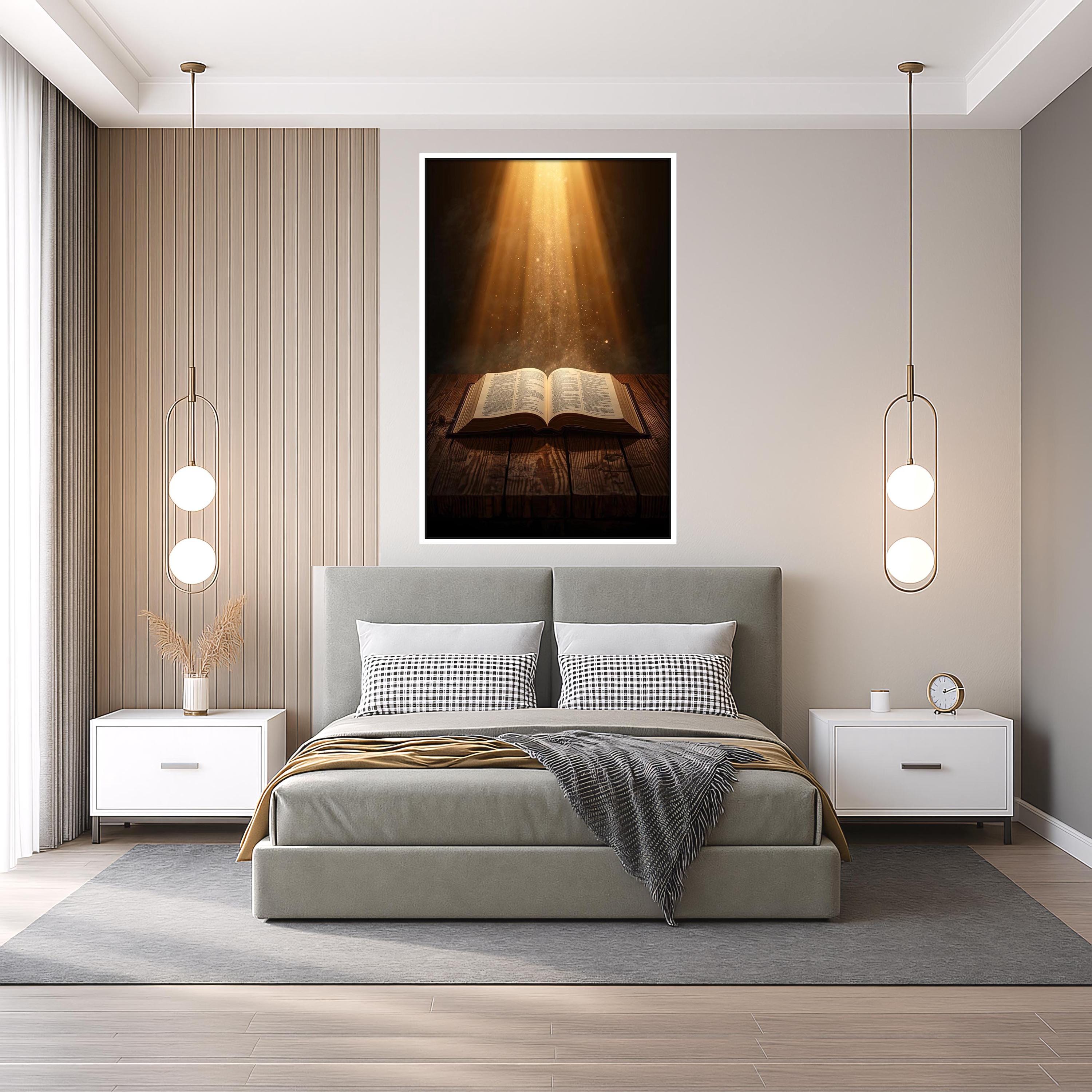 Open Bible Christian Art | Faith Canvas Wall Art Poster | Glowing ...