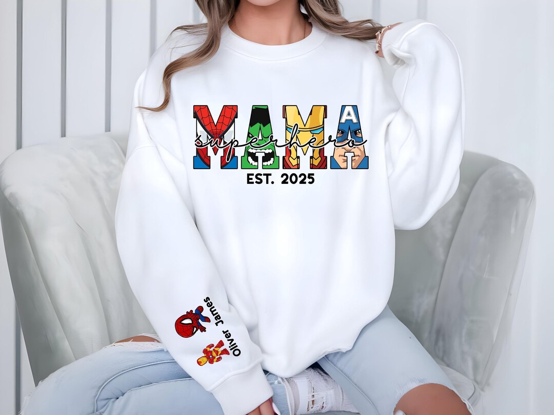 Custom Superhero Mama Shirt, Superhero Mama Shirt With Kids on Sleeve ...