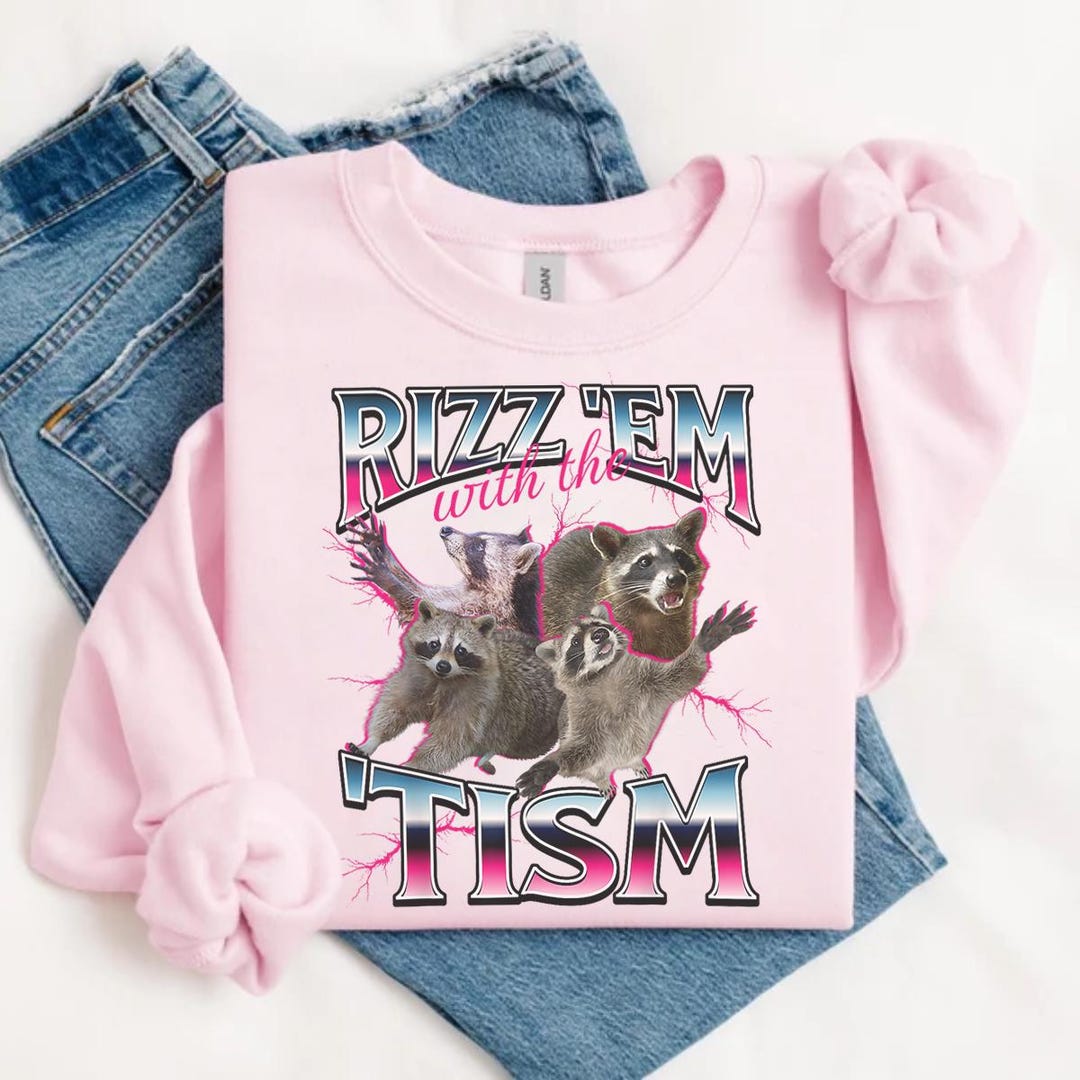 Rizz Em With the Tism – Meme-inspired Autistic Raccoon Digital PNG for ...