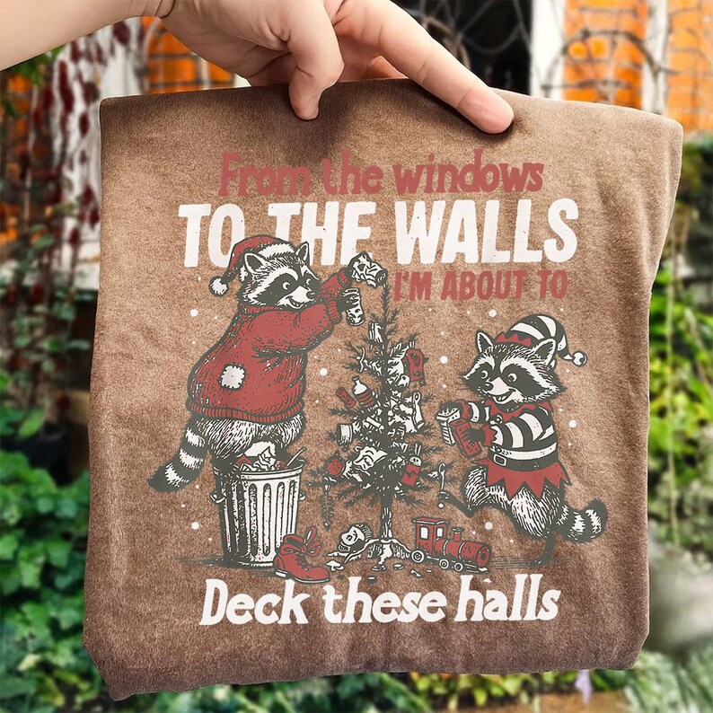 Deck These Halls PNG, Funny Christmas Raccoon PNG, Holiday Tree ...