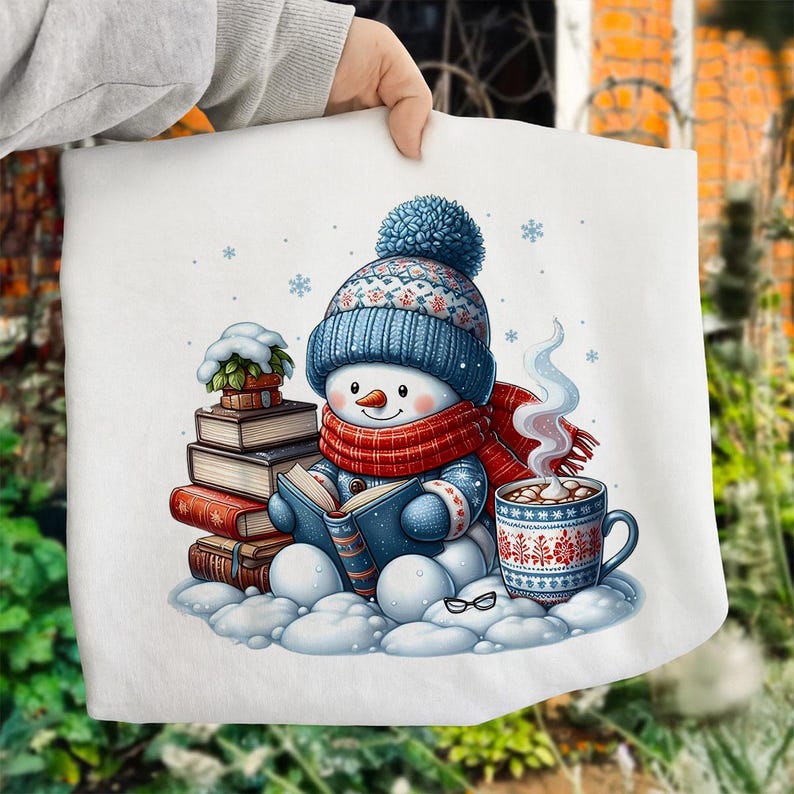 Snowman Reading PNG, Book Lover Winter Clipart, Cozy Hot Cocoa Art ...