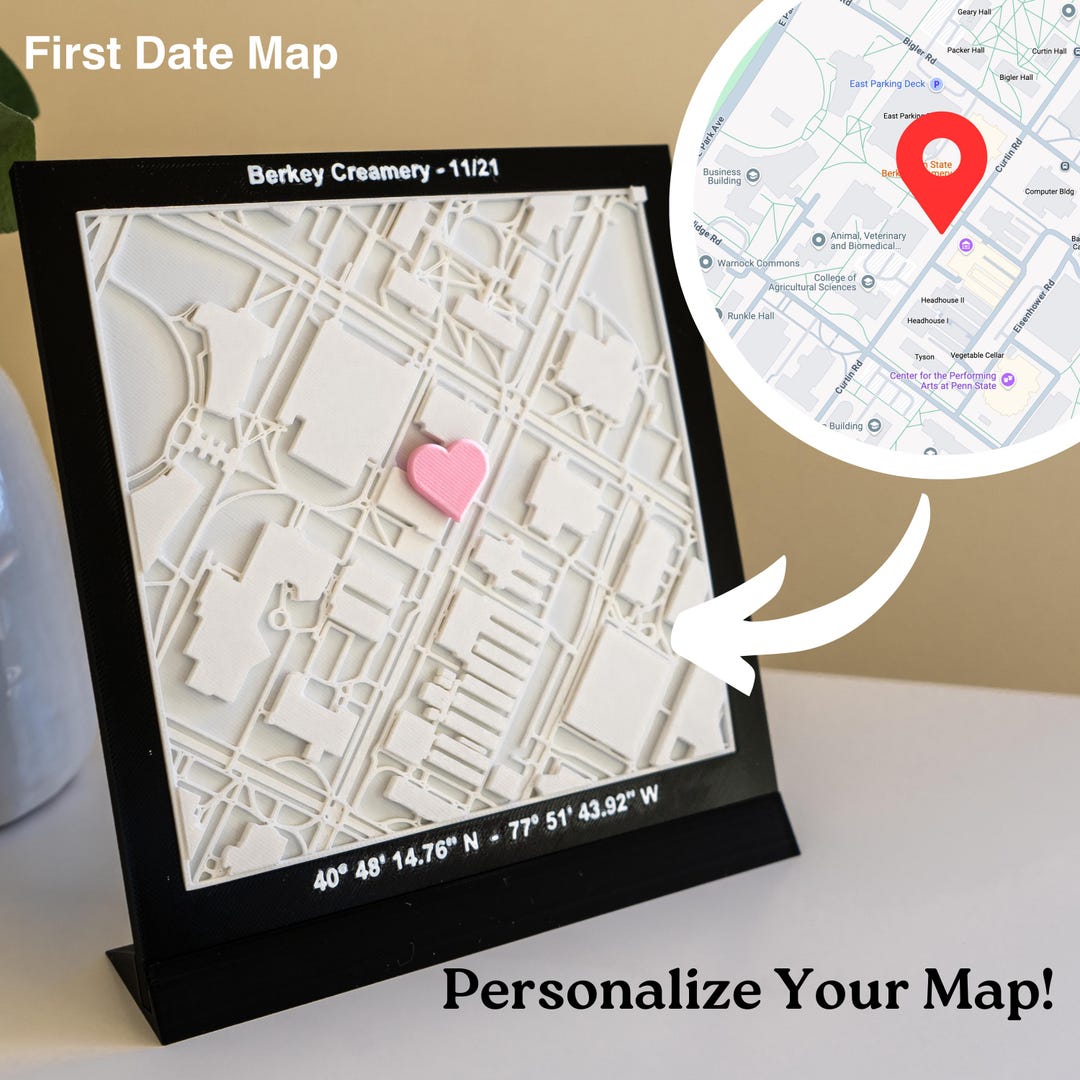 Personalized Valentines Day Map First Date Gift for Him Sign Custom ...
