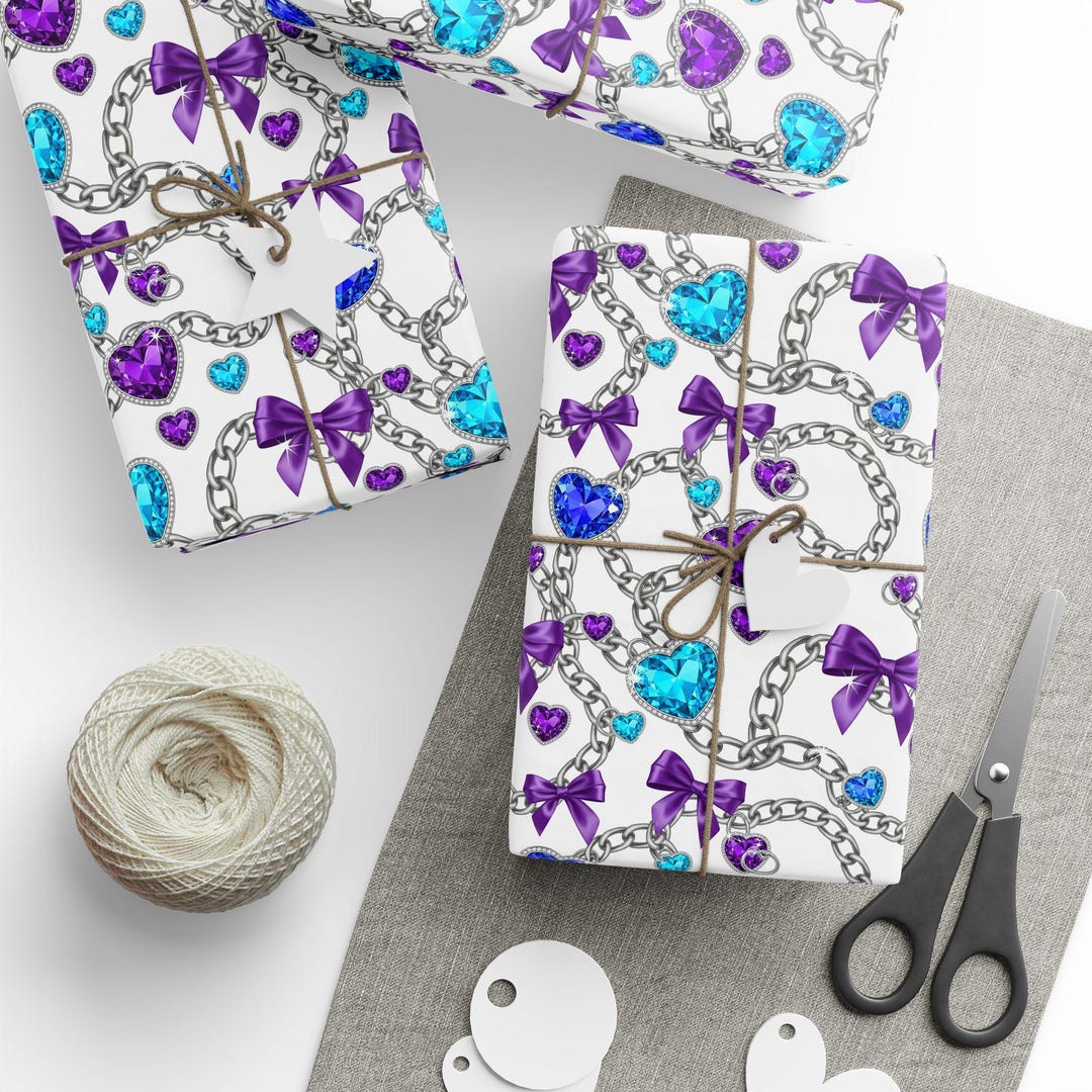 Blue and Purple Jewel Chain Pattern Wrapping Paper | Gemstone Gift Wrap ...