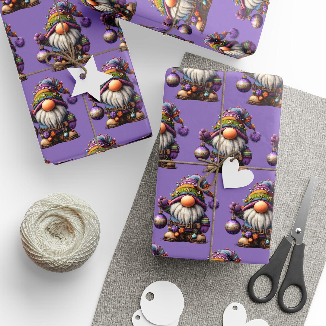 Wrapping Papers, Gnome Pattern Gift Wrap, Festive Holiday Wrapping ...